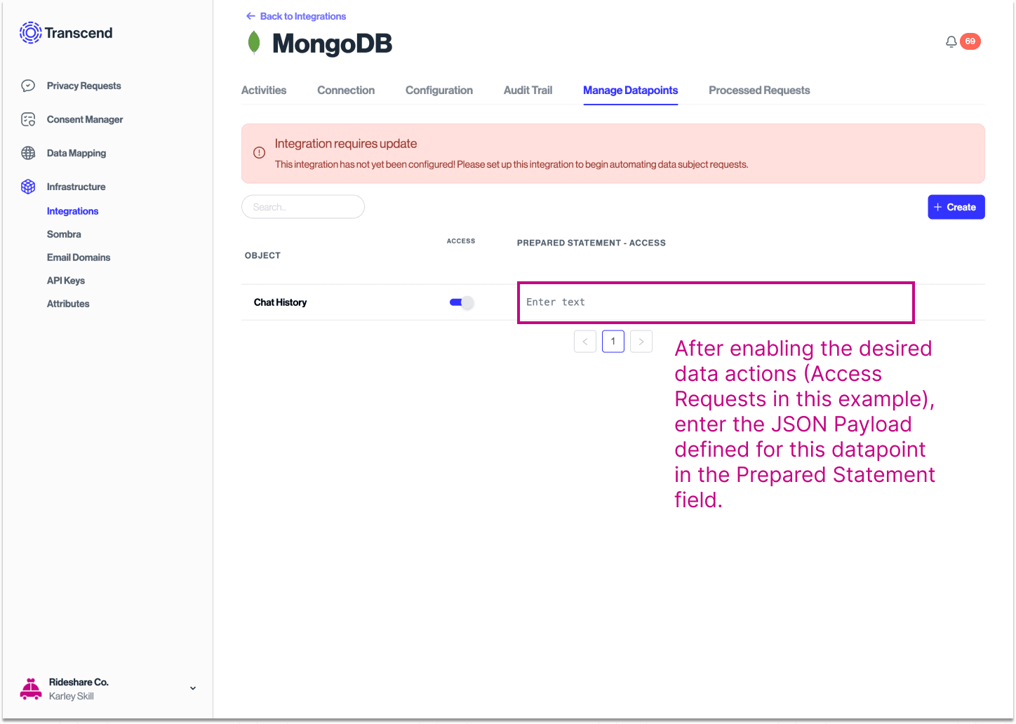 MongoDB Integration Set Up for DSR Automation | Transcend Help Center